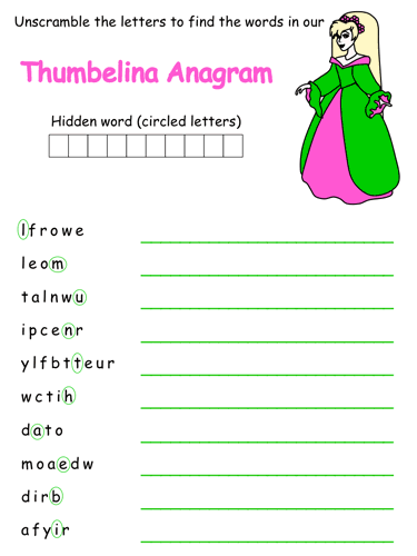Thumbelina Anagram Puzzles